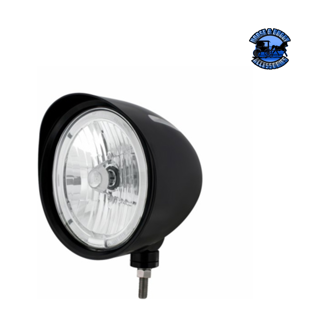 BLACK "BILLET" STYLE GROOVE HEADLIGHT WITH VISOR 9007 BULB WITH LED HA ...