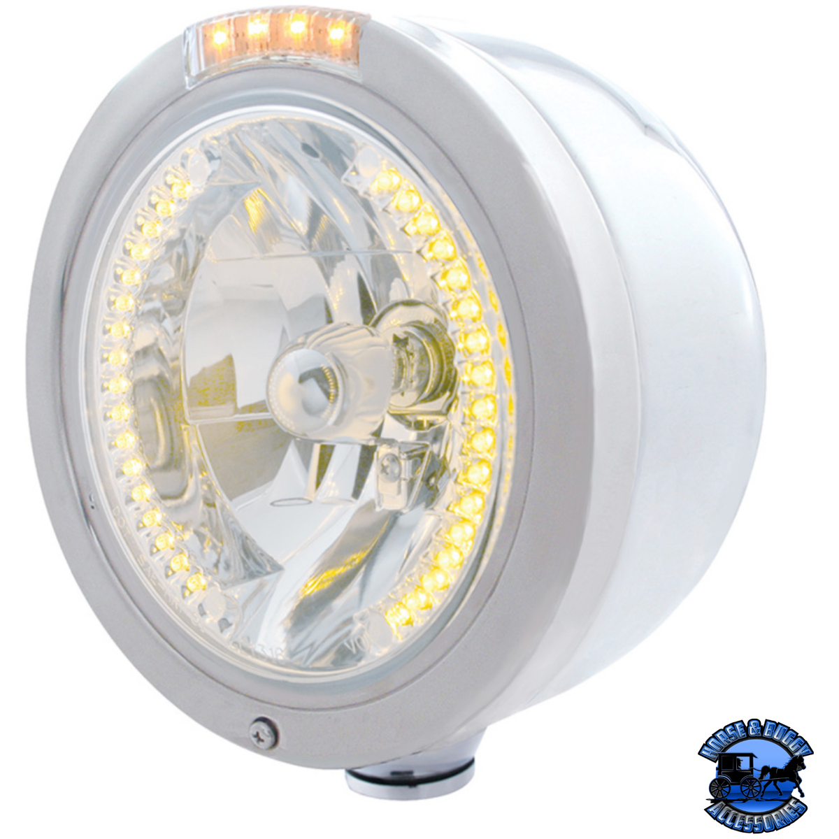 STAINLESS STEEL BULLET HALF MOON HEADLIGHT H4 WITH AMBER LED & SIGNAL ...