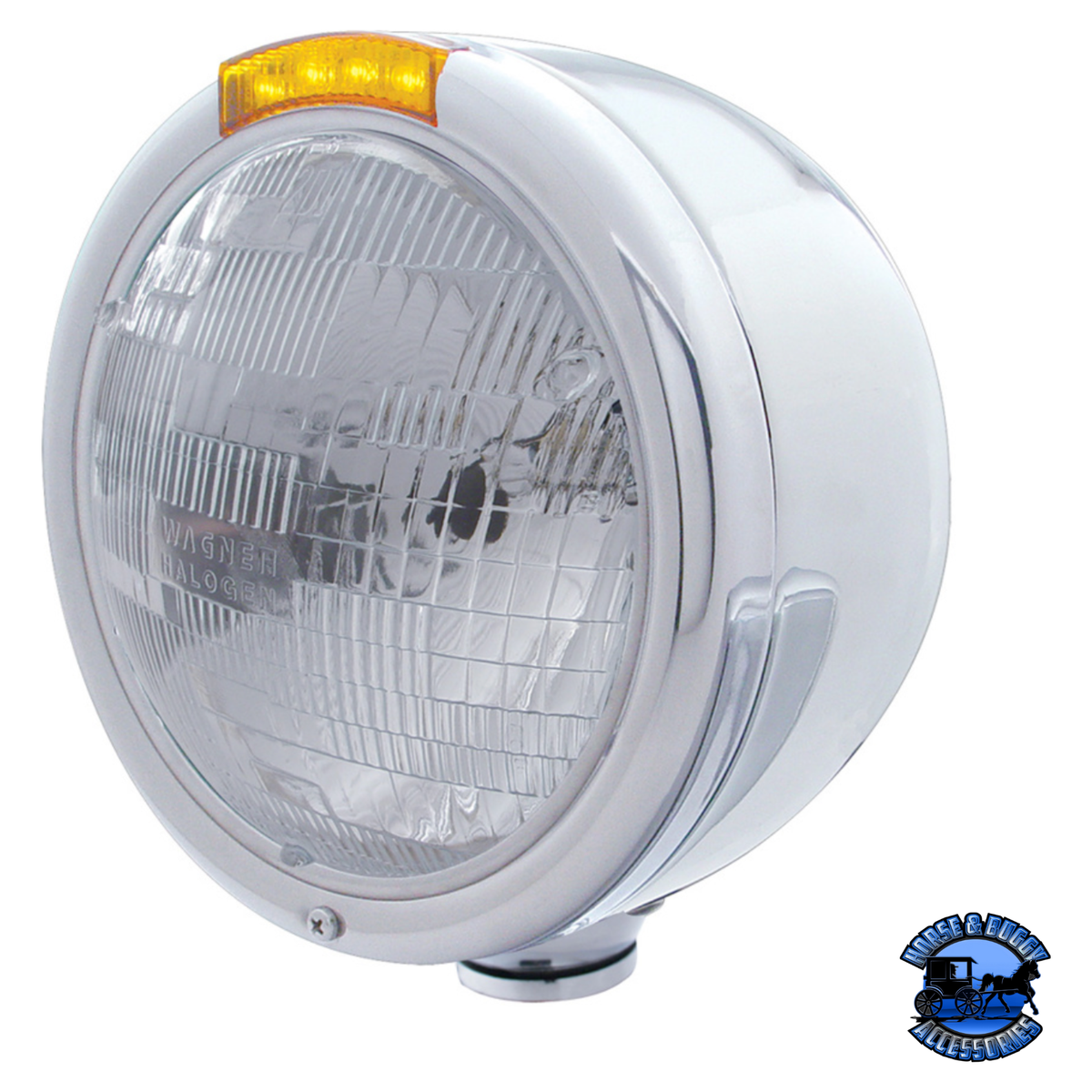 STAINLESS STEEL CLASSIC HALF MOON HEADLIGHT H6024 BULB & LED TURN SIGN ...