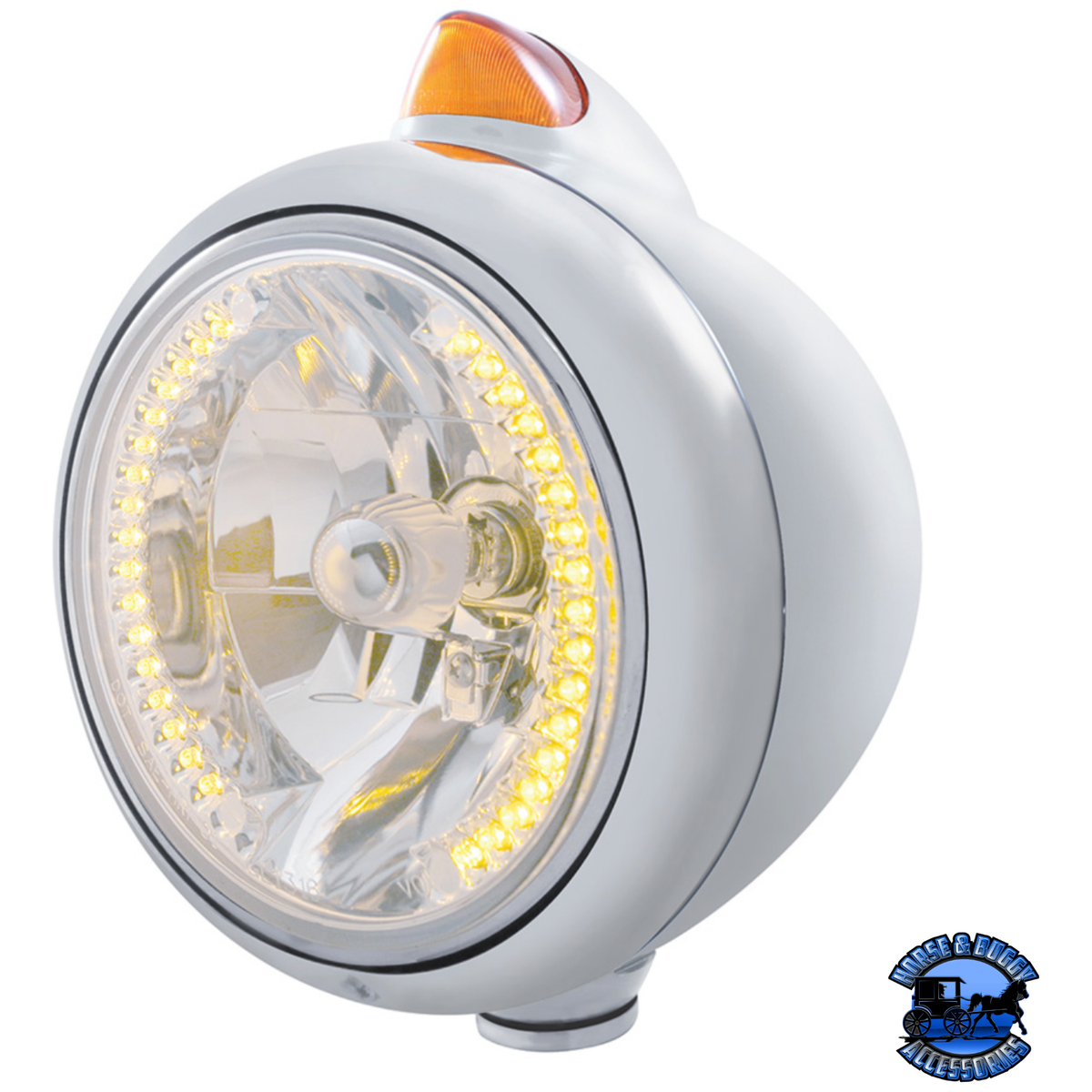 CHROME GUIDE 682-C HEADLIGHT H4 WITH AMBER LED & ORIGINAL STYLE LED SI ...